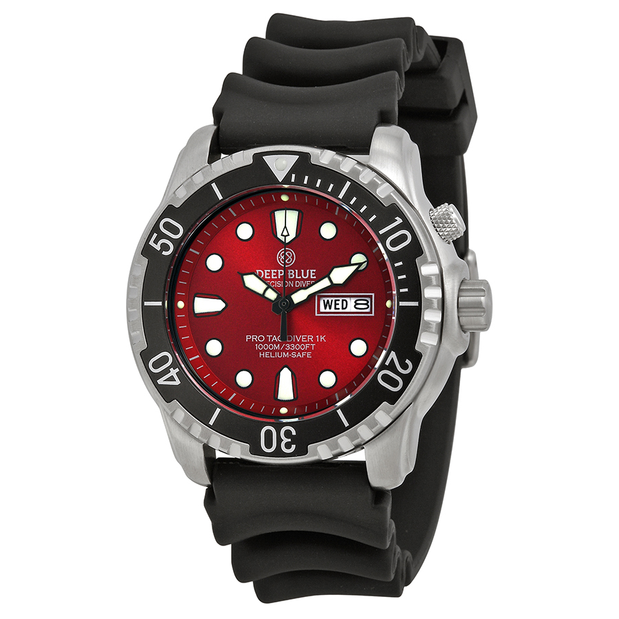 Deep Blue Protac Diver Red Dial Black Polyurethane Strap Men's Watch ...