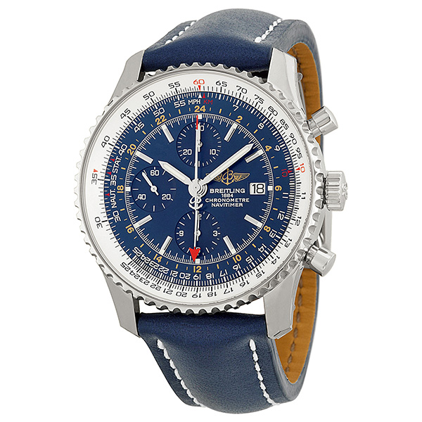 Breitling Navitimer World Automatic Chronograph Blue Dial Blue Leather ...